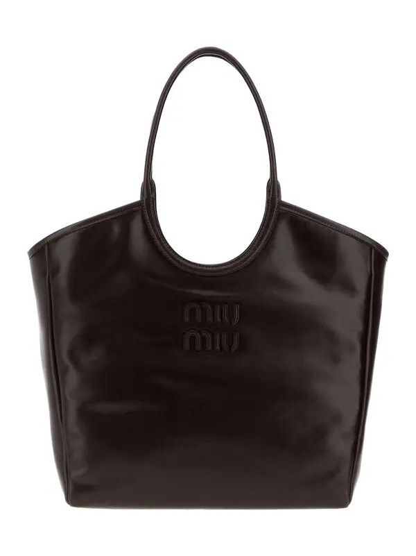 Miu Miu Dark Ivy Leather Shopping Bag - Brown