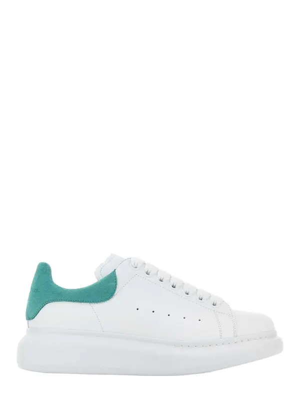 Alexander McQueen Leather Sneakers With Sea Green Suede Heel - White
