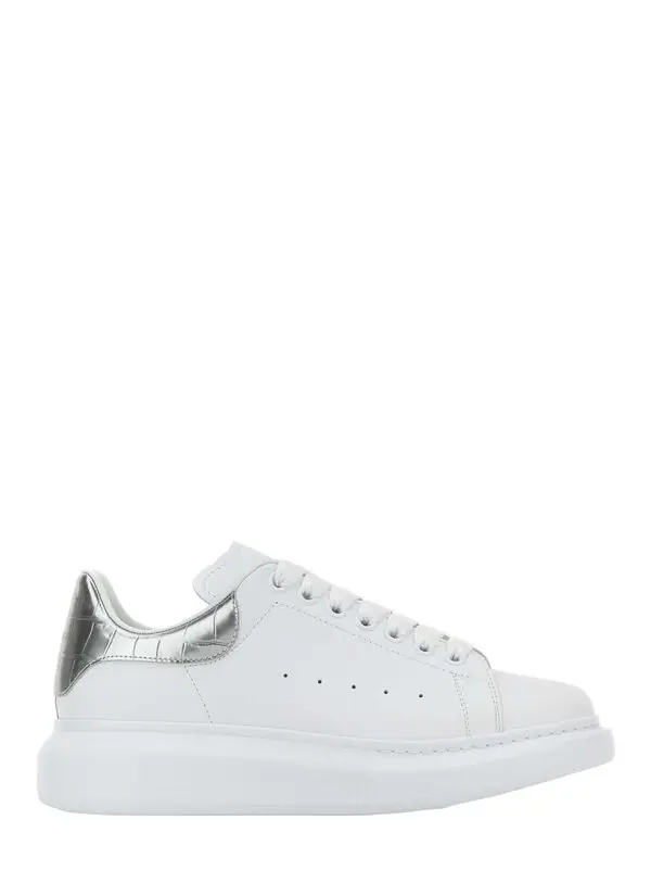 Alexander McQueen Leather Sneakers With Silver Leather Heel - White
