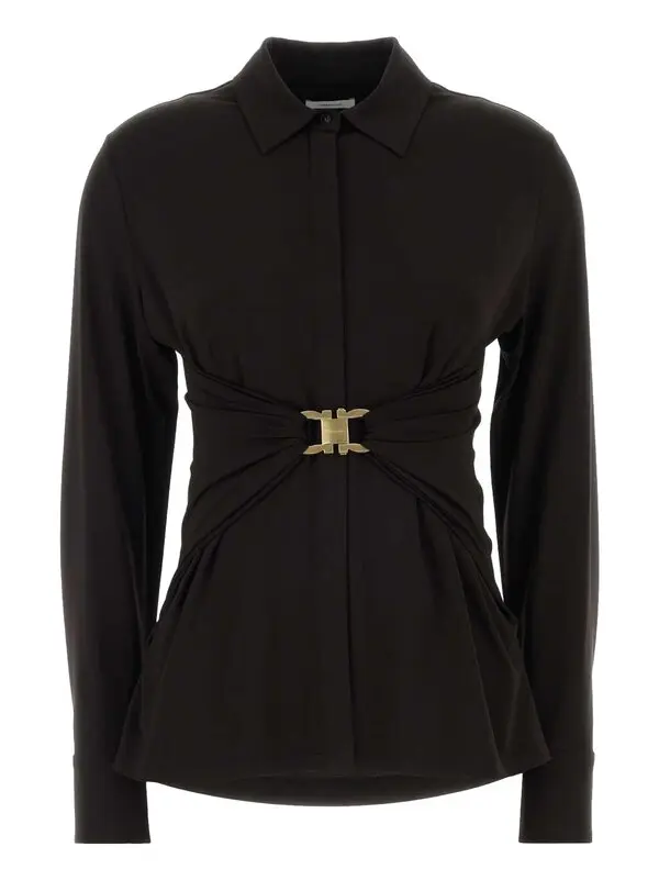 FERRAGAMO Dark Stretch Viscose Shirt - Brown