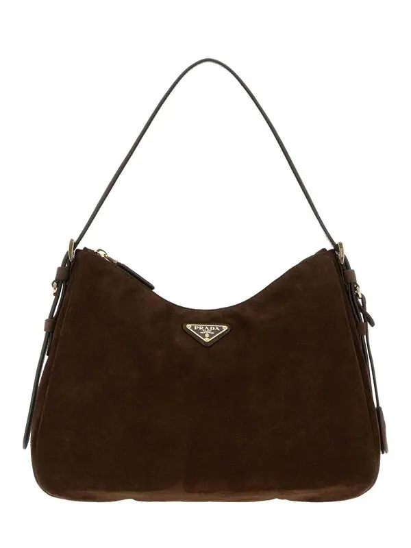 Prada Dark Suede Shoulder Bag - Brown