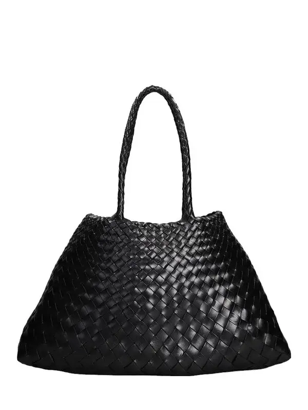Dragon Diffusion Santa Croce Big Bag In Woven Leather - Black