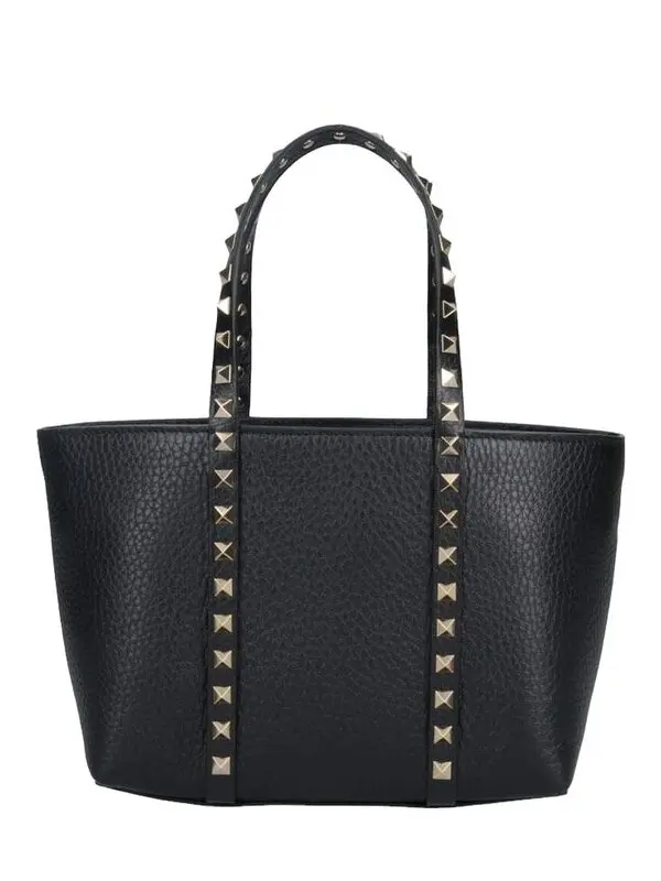 Valentino Garavani Rockstud Mini Tote In Hammered Leather - Black