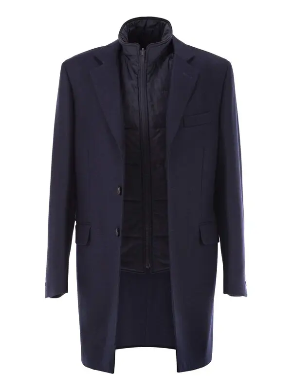FAY Double Coat In Wool And Cashmere Cloth - Blue