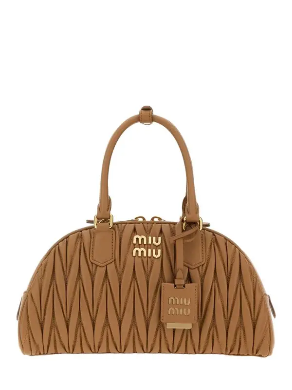 Miu Miu Camel Nappa Leather Arcadie Handbag - Brown