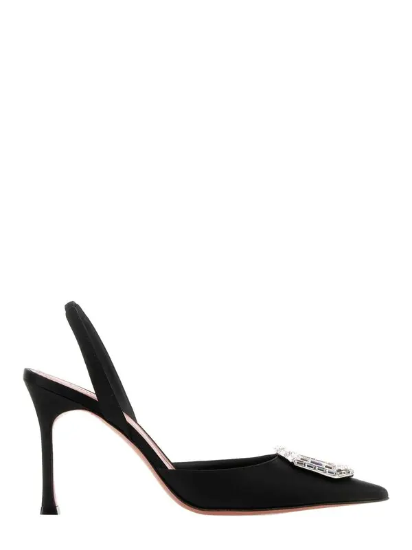 Amina Muaddi Satin Camelia Pumps - Black