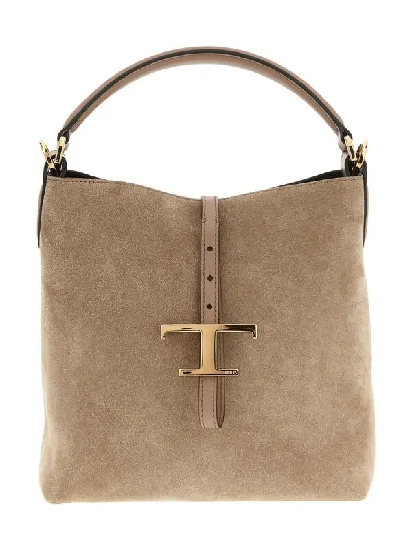 TOD'S T Timeless Mini Suede Bucket Bag - Cream