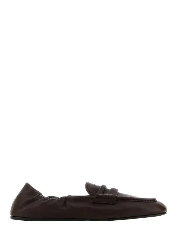 Miu Miu Nappa Leather Ruched Loafers - Brown