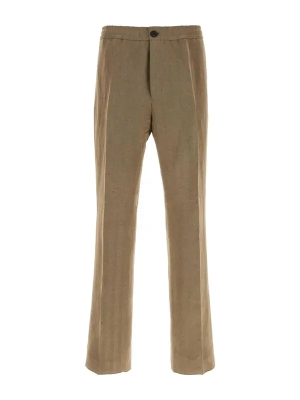 FERRAGAMO Cappuccino Linen Blend Pant - Brown