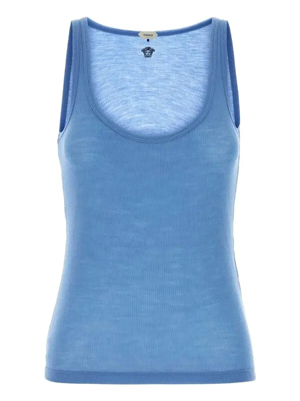 Versace Cerulean Wool Tank Top - Blue