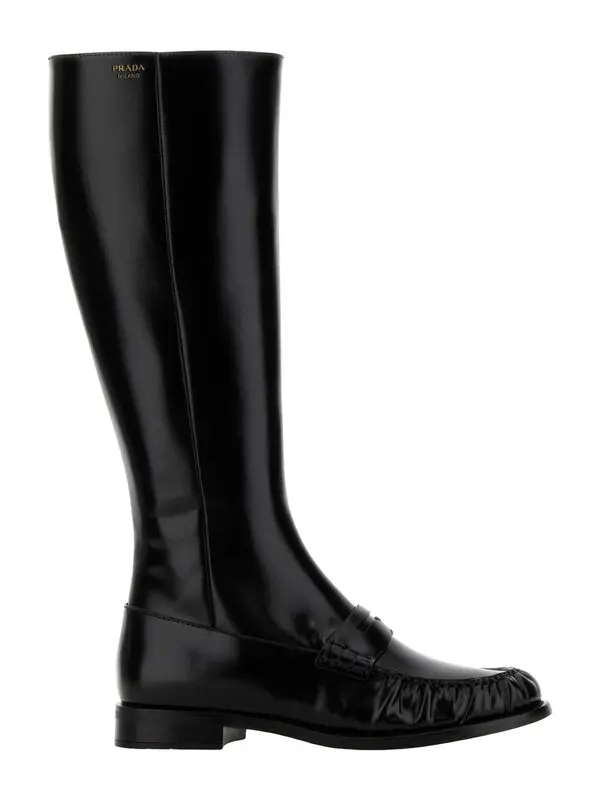 Prada Leather Loafer Boots - Black