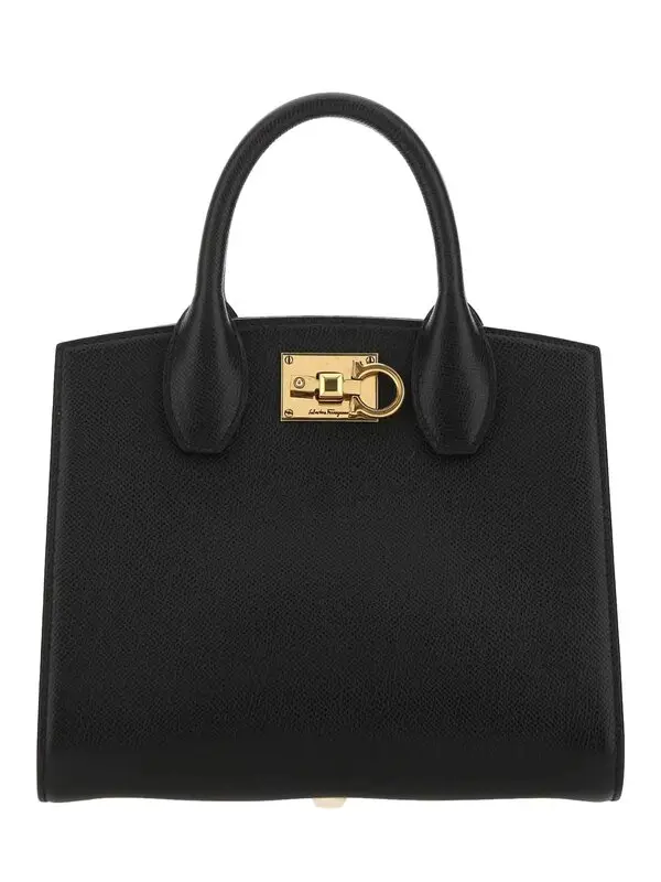 FERRAGAMO Leather The Studio Handbag - Black