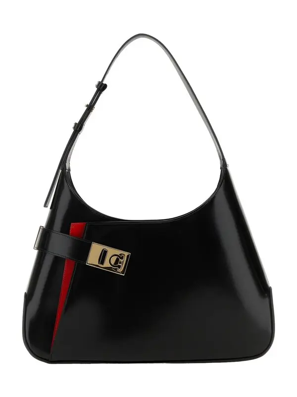FERRAGAMO Leather Large Arch Shoulder Bag - Black