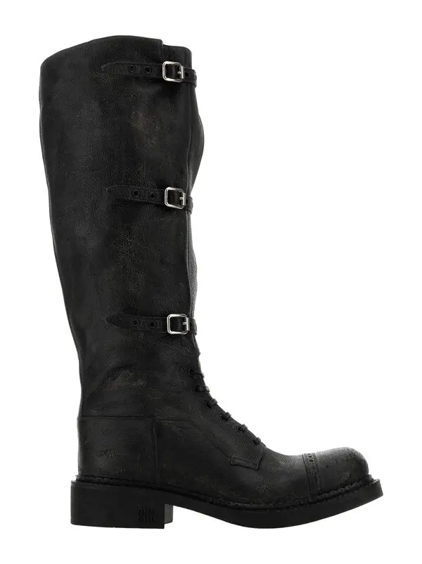 Miu Miu Leather Boots - Black