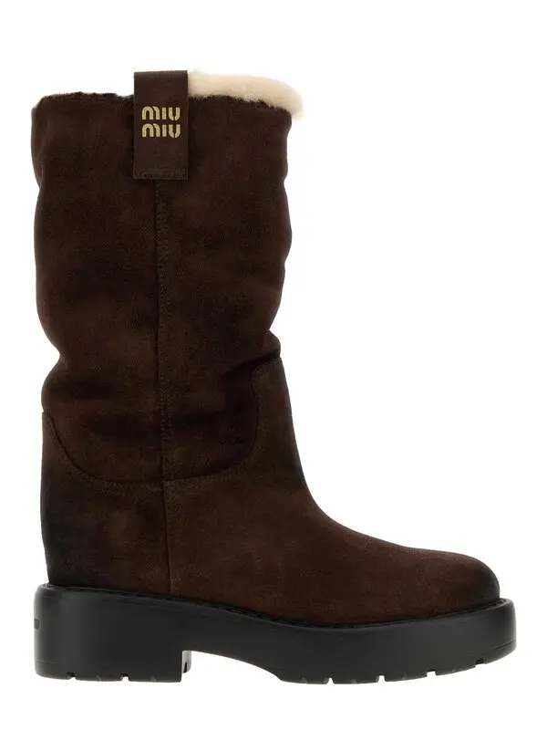 Miu Miu Dark Suede Boots - Brown