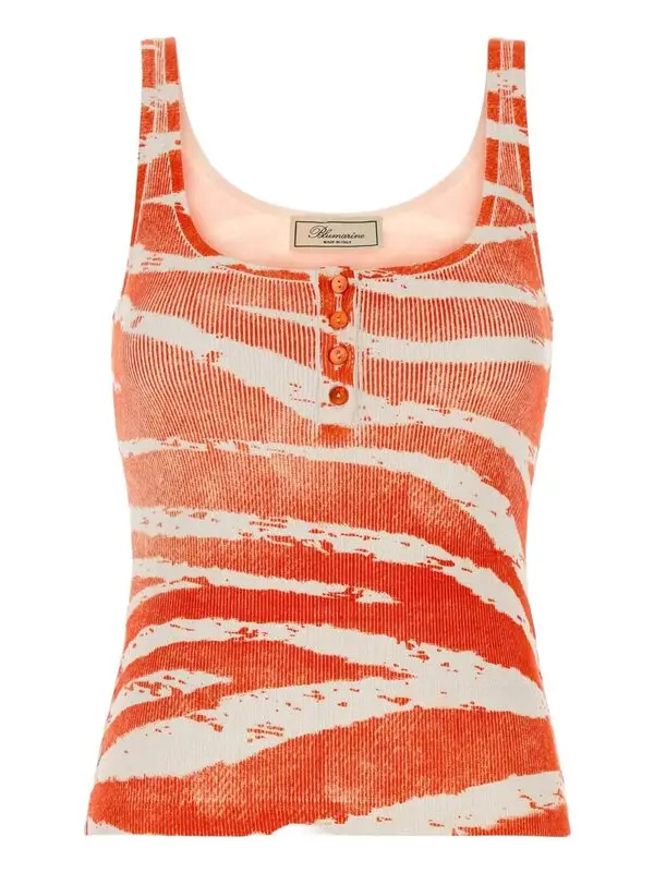 Blumarine Printed Stretch Cotton Tank Top - Multicolor