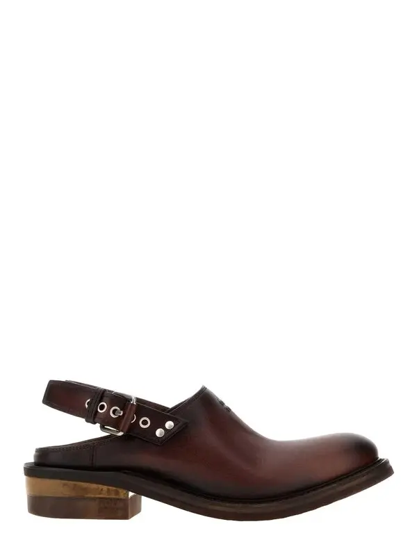 Miu Miu Leather Foulé Slingback Slippers - Brown