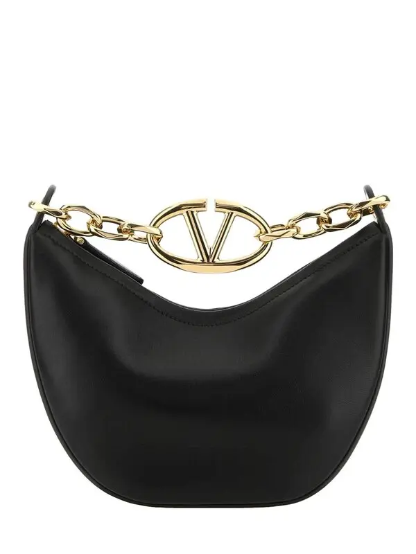 Valentino Garavani Leather Small Hobo Vlogo Moon Handbag - Black
