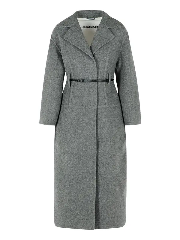 JIL SANDER Virgin Wool Belted Overcoat - Gray