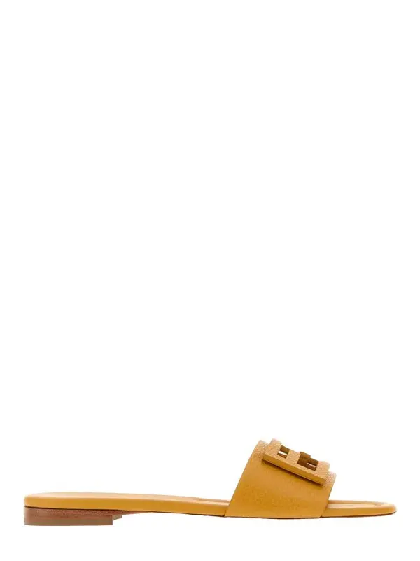 Fendi Mustard Leather Baguette Slippers - Yellow
