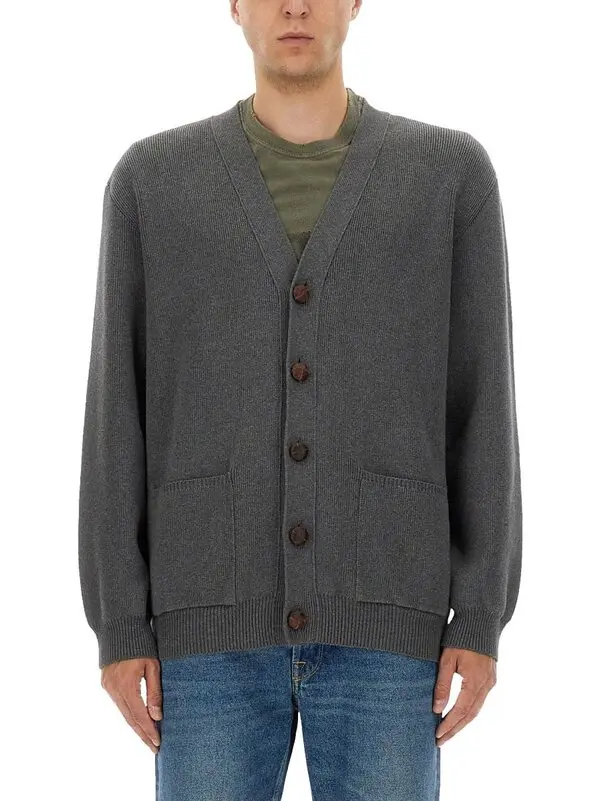 GOLDEN GOOSE Logo Lapel Cardigan - Gray