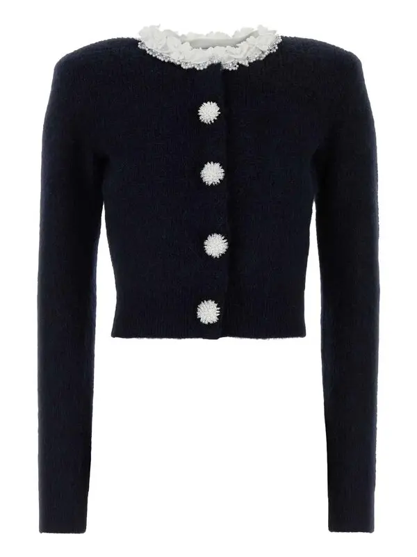 SELF-PORTRAIT Navy Knit Cardigan - Blue