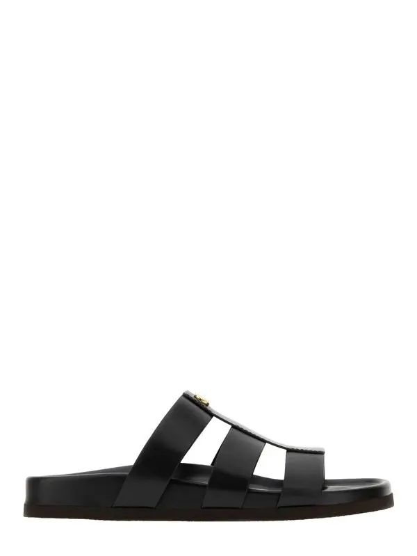 Valentino Garavani Leather Vlogo Slippers - Black