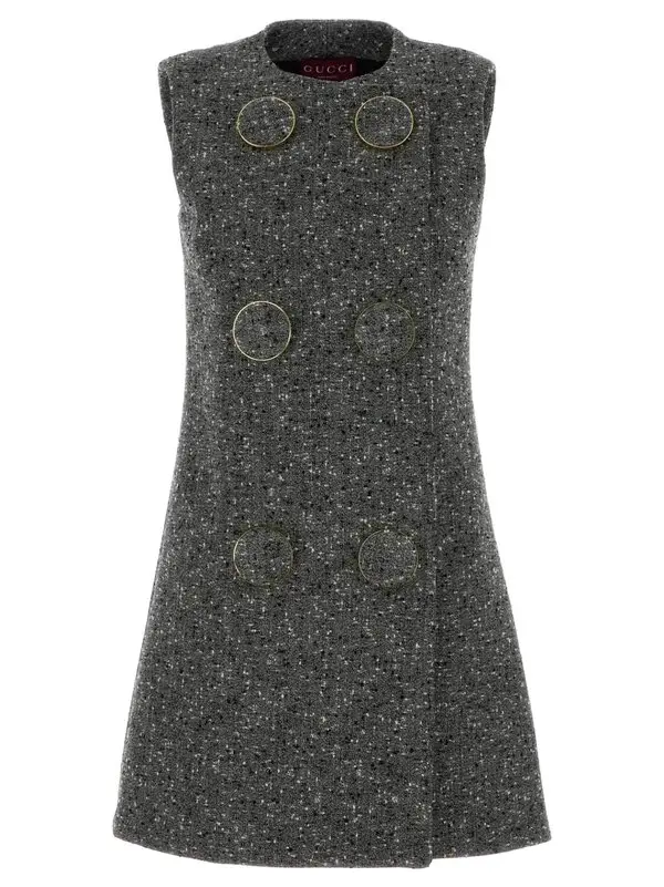 Gucci Melange Wool Blend Mini Dress - Gray