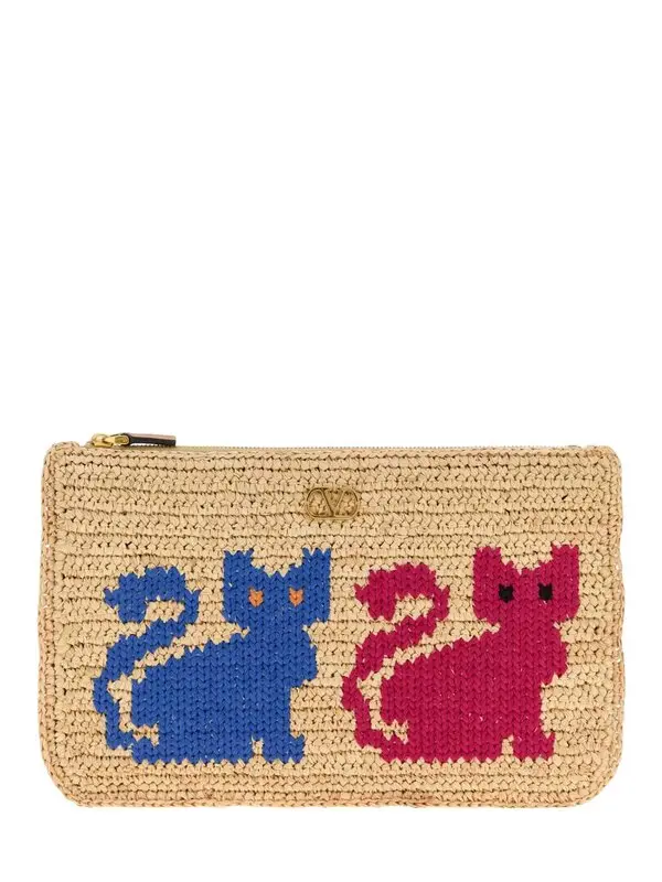 Valentino Garavani Raffia Vlogo Signature Clutch - Brown