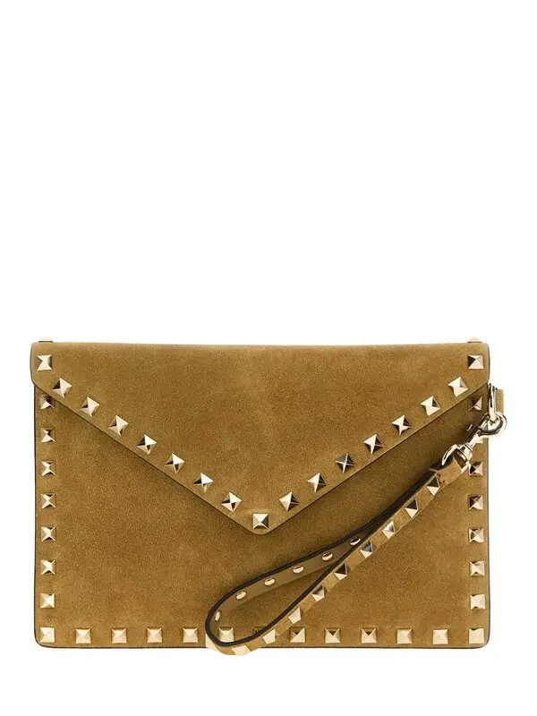 Valentino Garavani Camel Suede Rockstud Clutch - Brown