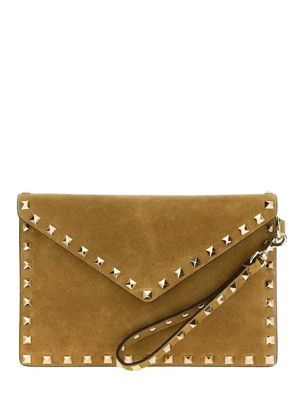 Valentino Garavani Suede Rockstud Clutch - Brown