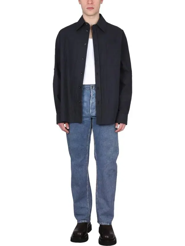 Bottega Veneta Camicia In Twill Di Cotone - Blue