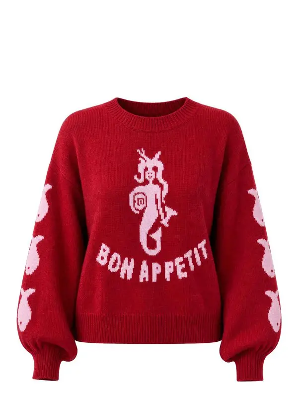 PALM COLLECTIVE Bon Appetit Mermaid Knit Sweater - Red