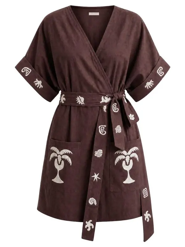PALM COLLECTIVE Patina Wrap Dress - Brown
