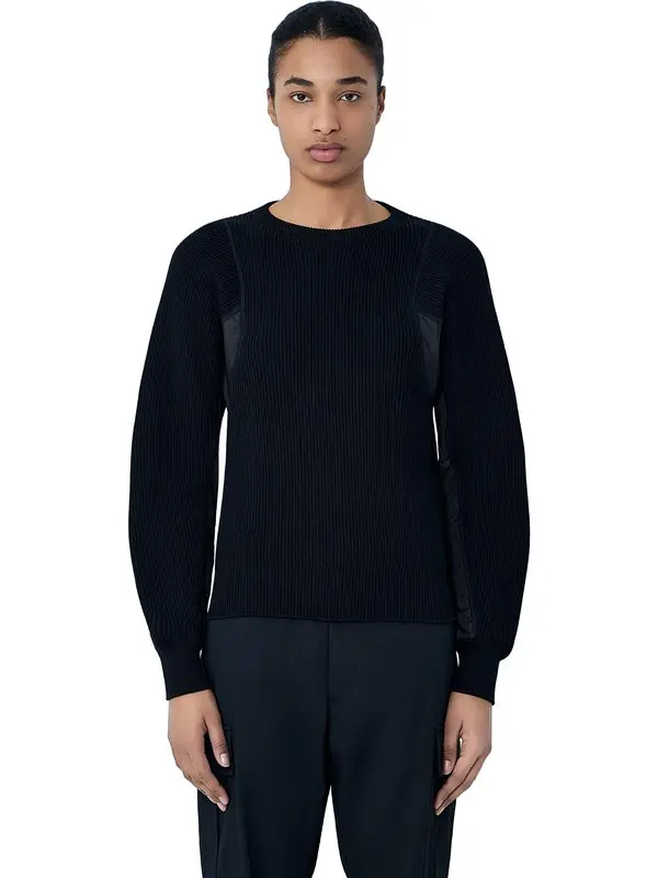 Moncler Ribbed Knit Sweater With Contrast Panels - Black