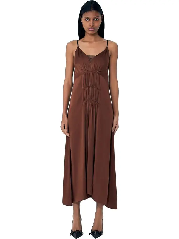 Prada Crepe Satin Midi Dress - Brown