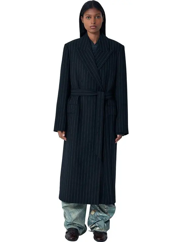 Acne Studios Belted Pinstripe Coat - Black