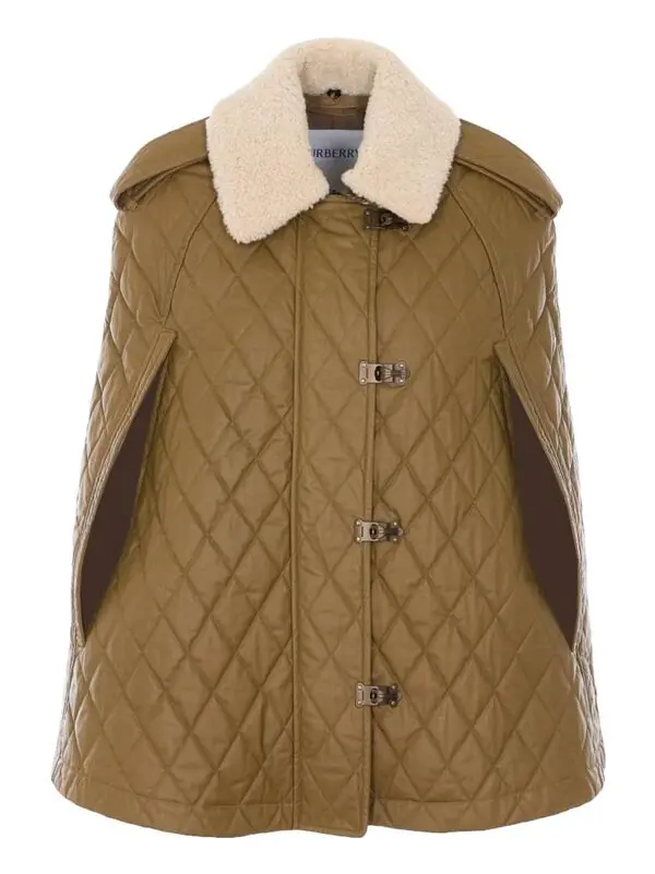 Burberry Heath Quilted Cape With Shearling Neck - Cream