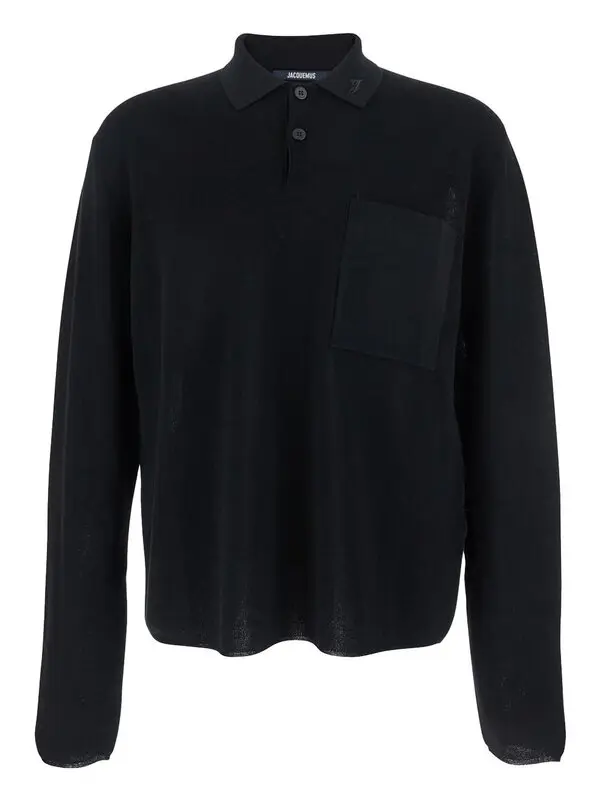 Jacquemus Black Polo Shirt With Tone-on-tone Logo On Front In Cotton Knit - Multicolor