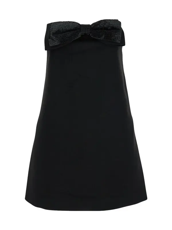 SELF-PORTRAIT Black Sleeveless Mini Dress With Bandeau And Beaded Oversize Bow In Tech Fabric - Multicolor