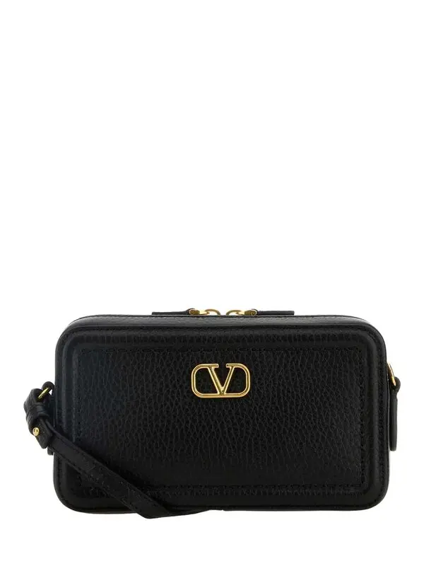 Valentino Garavani Leather Vlogo Crossbody Bag - Black