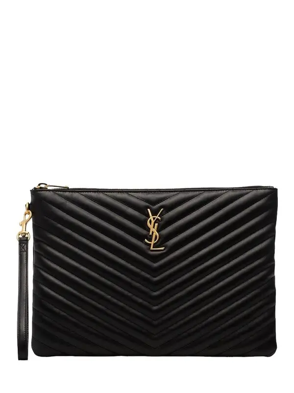 Saint Laurent Cassandre Matelassé Leather Tablet Pouch - Black
