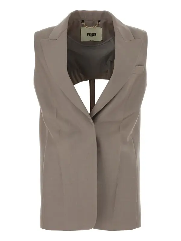 Fendi Sleeveless Lapel Neck Blazer Jacket - Multicolor