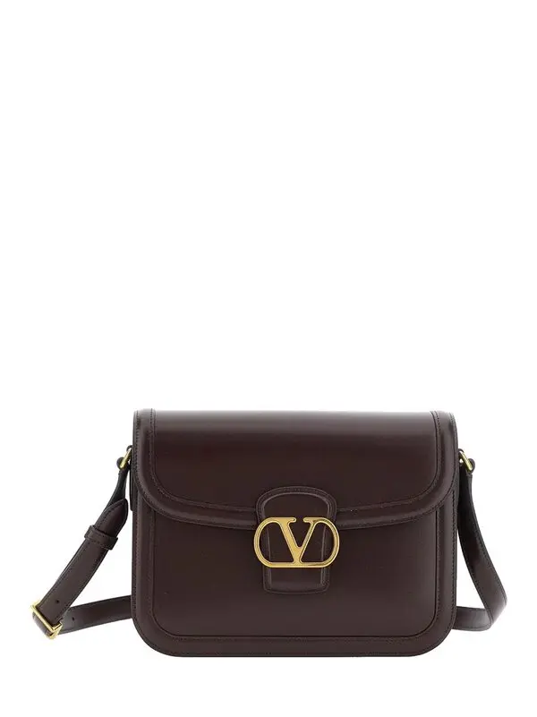 Valentino Garavani 9to5' Brown Crossbody Bag With Vlogo Detail On The Front And Adjustable Shoulder Strap In Leather - Multicolor