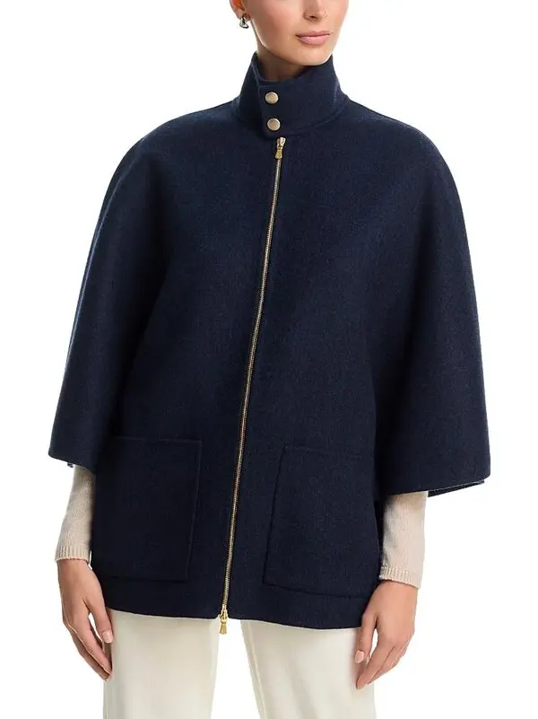 Eleventy Zip Front Wool Blend Cape Jacket - Blue