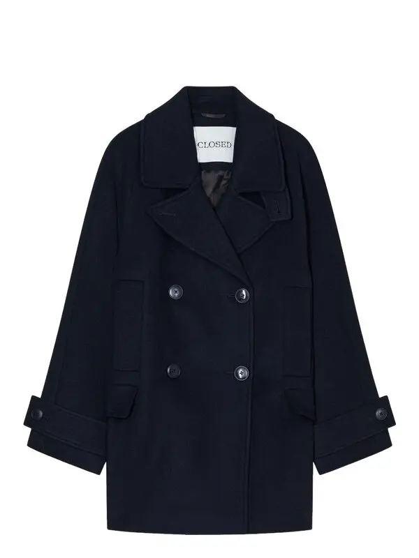 Closed Wool Double-breasted Coat - Blue