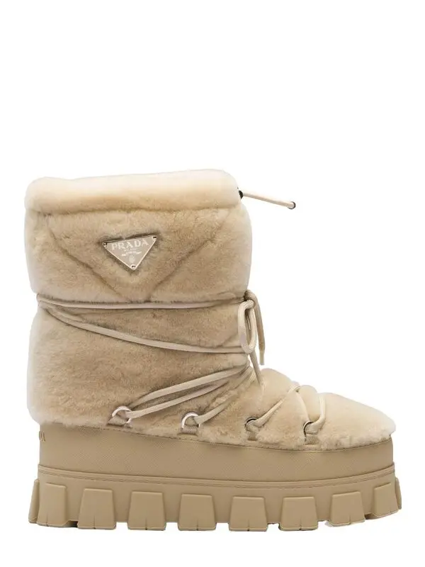Prada Logo Plaque Chunky Ankle Boots - Hazel