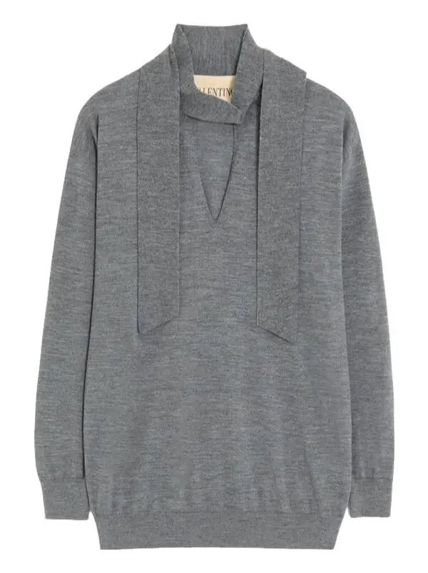 Valentino Garavani Long-sleeved Fine Knit Sweater With Decorative Bow - Grey