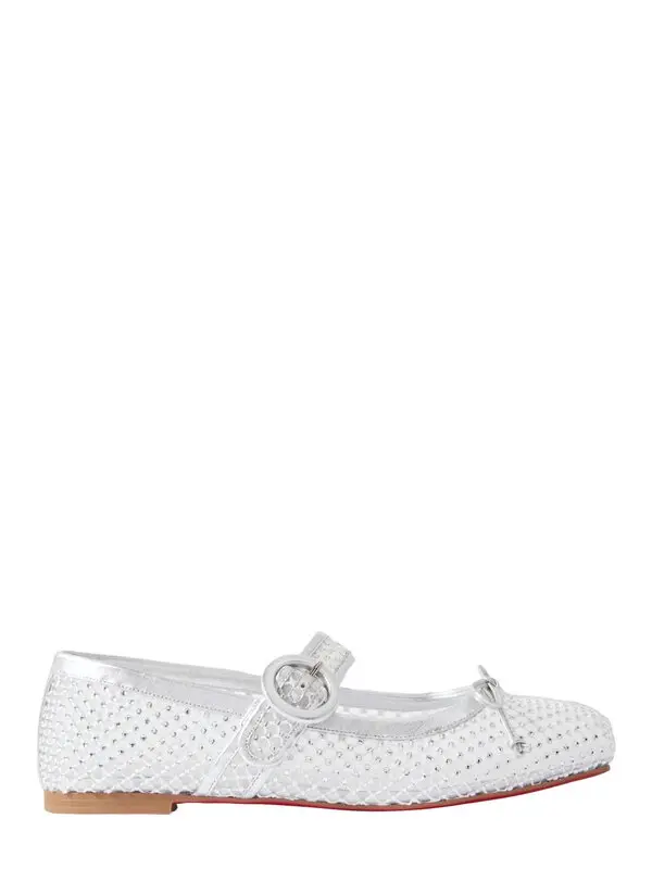 CHRISTIAN LOUBOUTIN Mamastrapitina Crystal-embellished Leather-trimmed Mesh Ballet Flats - White