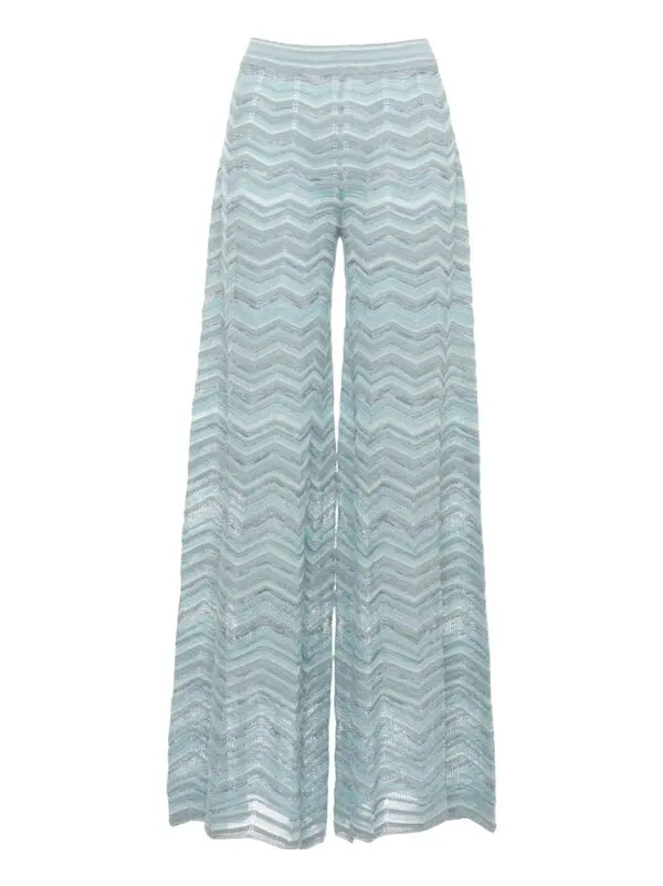 D.exterior Metallic Chevron Wide-leg Pants - Light Blue